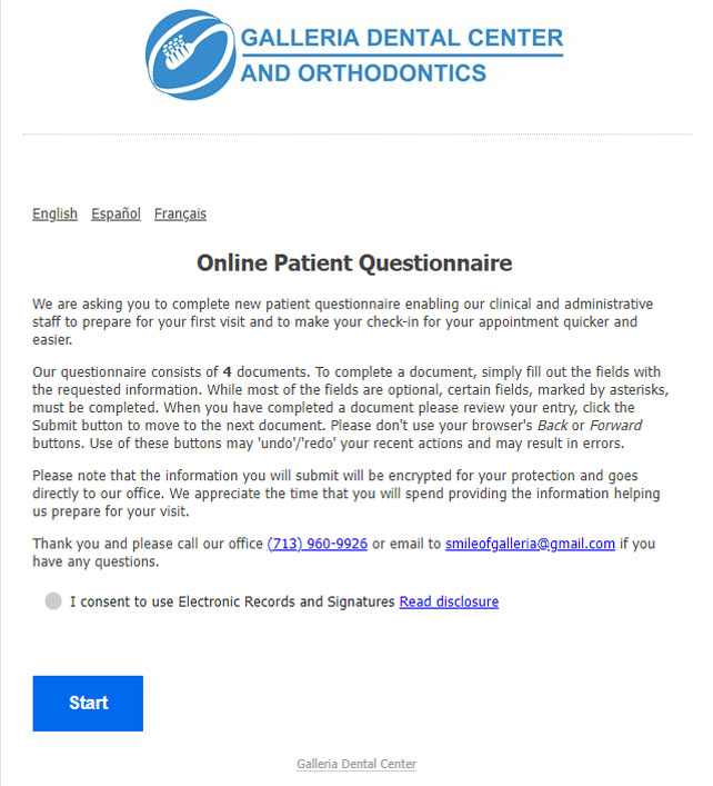 Intake Forms | Houston, TX | Galleria Dental Center & Orthodontics